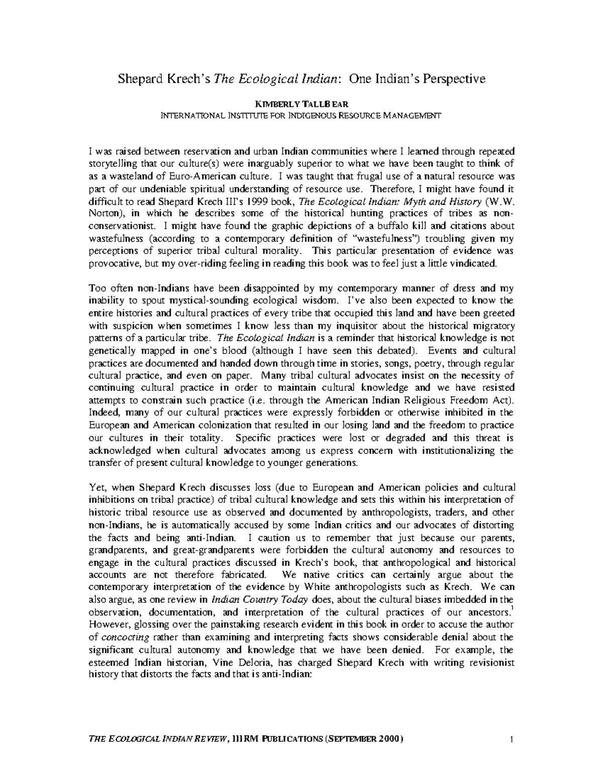 The Ecological Indian Review: Analyzing Krech's Perspective on Native ...