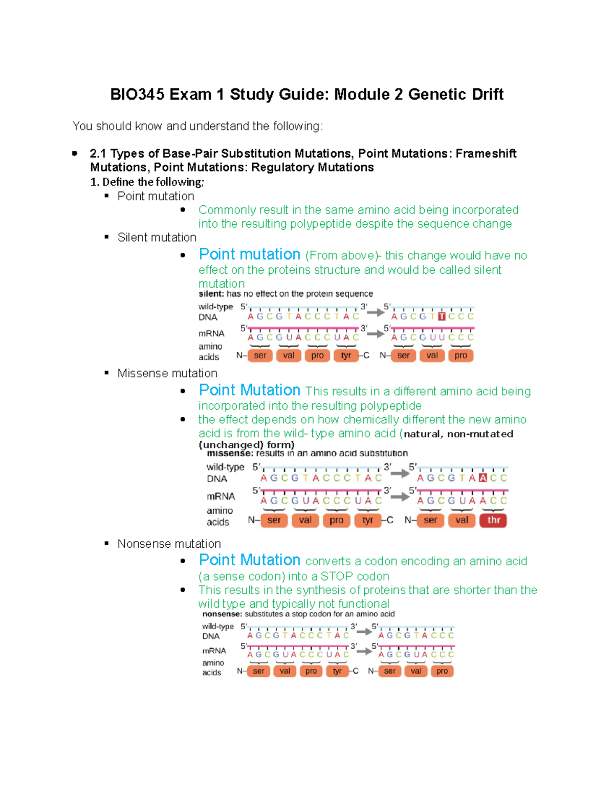 Module 2 Study Guide - BIO345 Exam 1 Study Guide: Module 2 Genetic ...