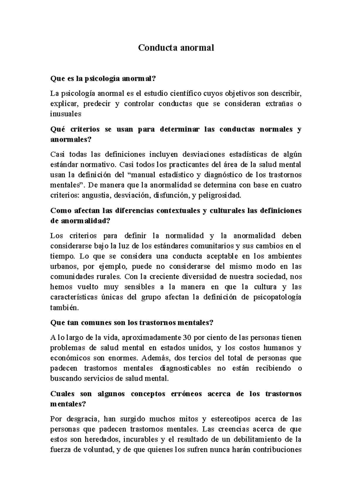 Conducta anormal, modelos de la conducta anormal y trastornos de ...