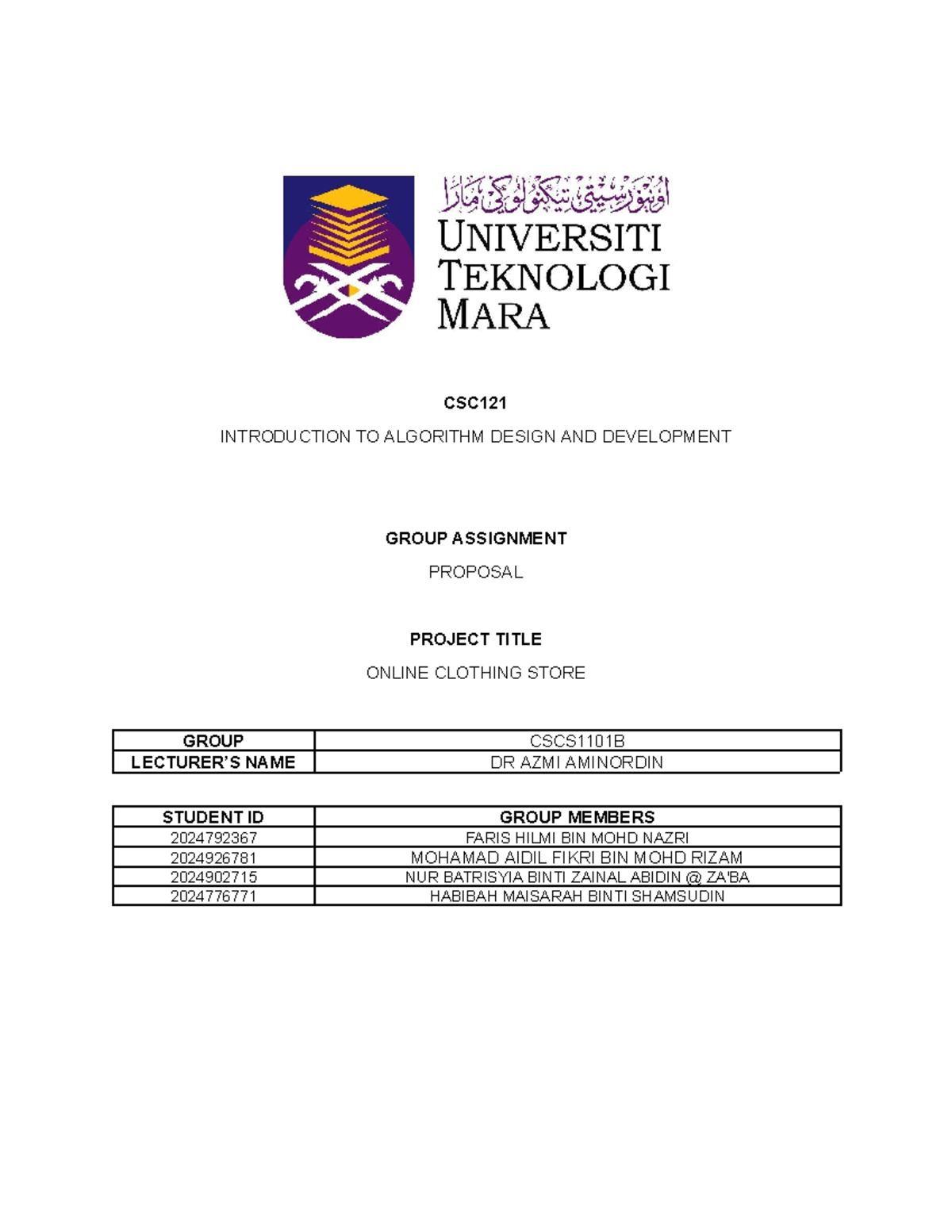 CSC 121 Proposal - Introduction to Algorithm Design and Development ...