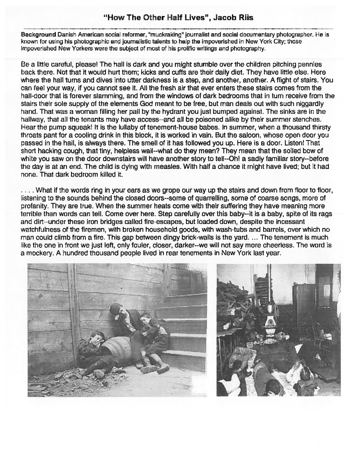 Progressive readings: The social reformers Jacob Riis, Jane Addams, and ...