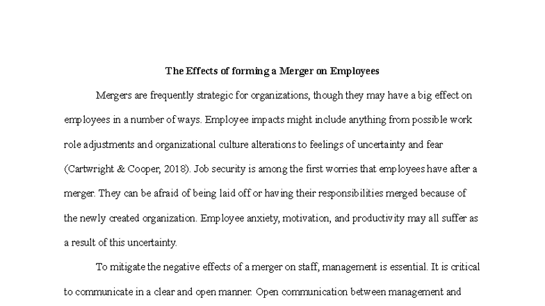 The Impact of Mergers on Employees: Strategies for Adaptation - Studocu