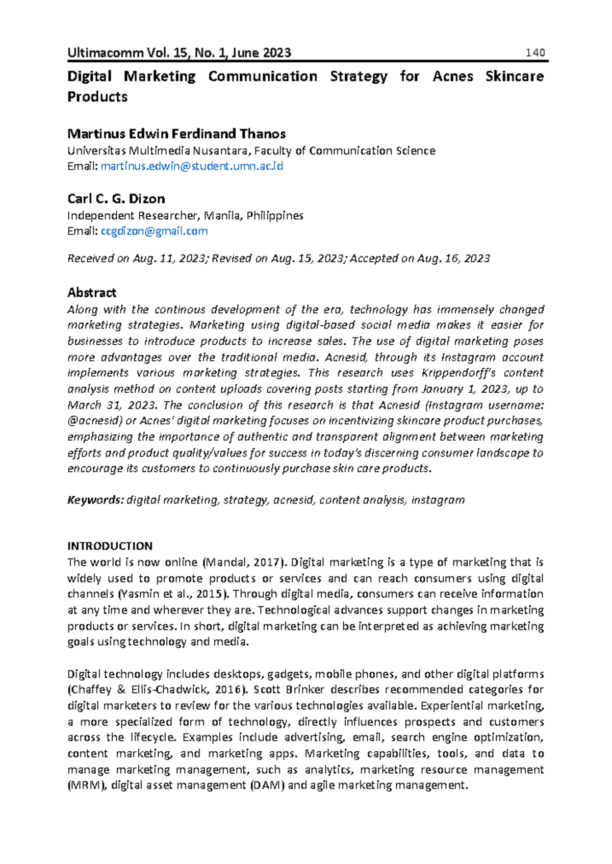 Digital Marketing Strategy for Acnes Skincare Products (Vol. 15, No. 1 ...