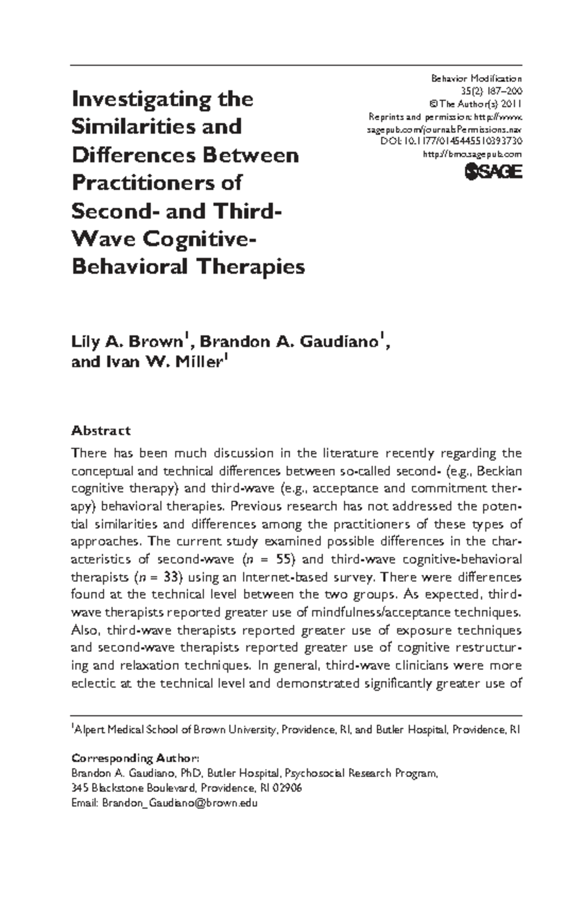 393730 Behavior Modification: Similarities & Differences in Therapy Approaches - Studocu