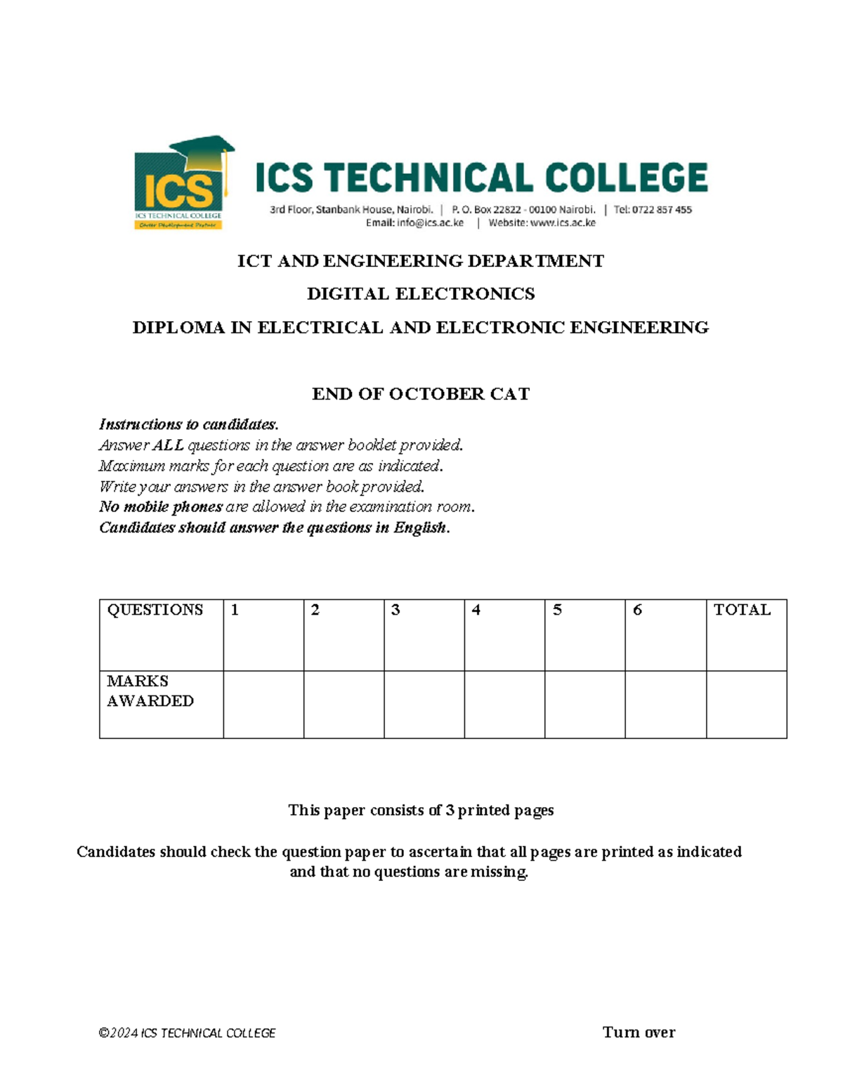Digital Electronics - ICT AND ENGINEERING DEPARTMENT DIGITAL ...