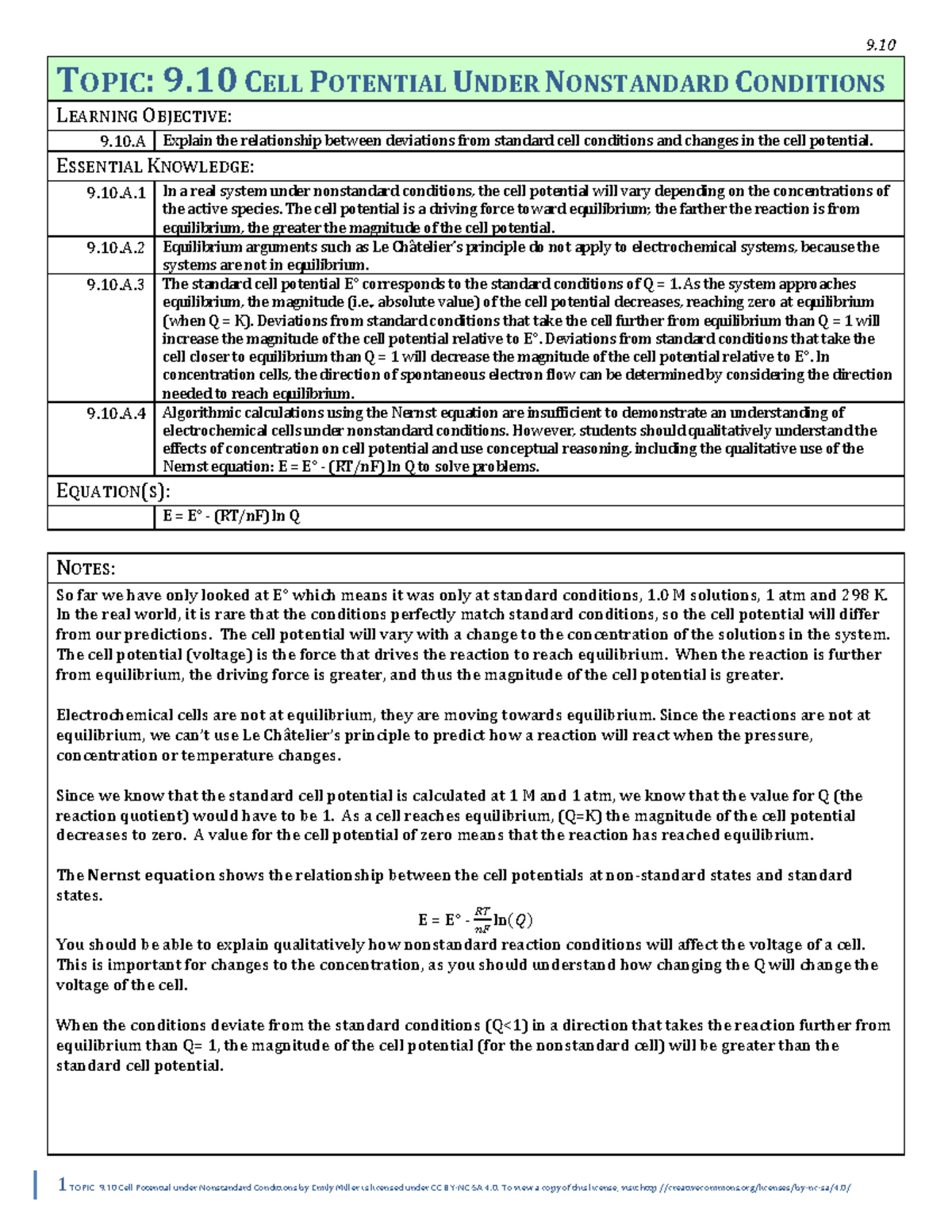 9.10 Understanding Cell Potential Under Nonstandard Conditions - Studocu