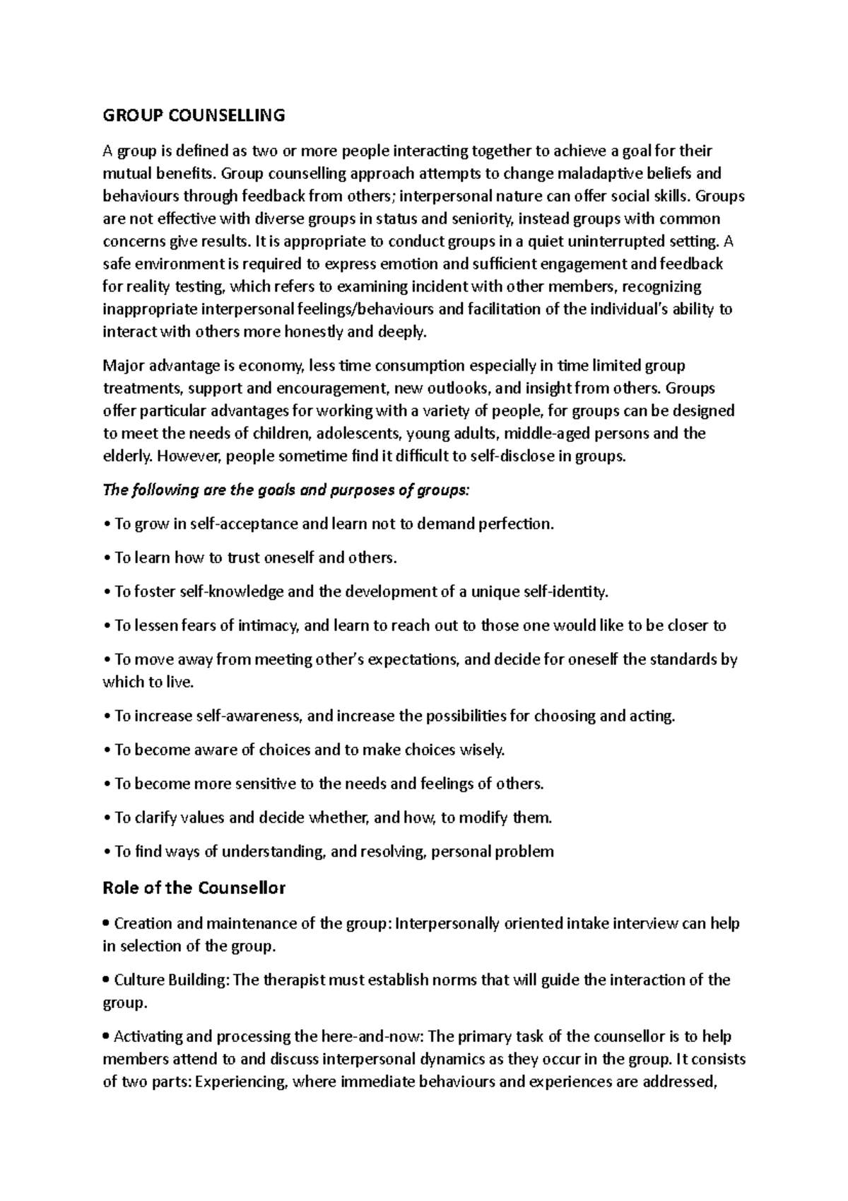 Group Counselling - GROUP COUNSELLING A group is defined as two or more ...