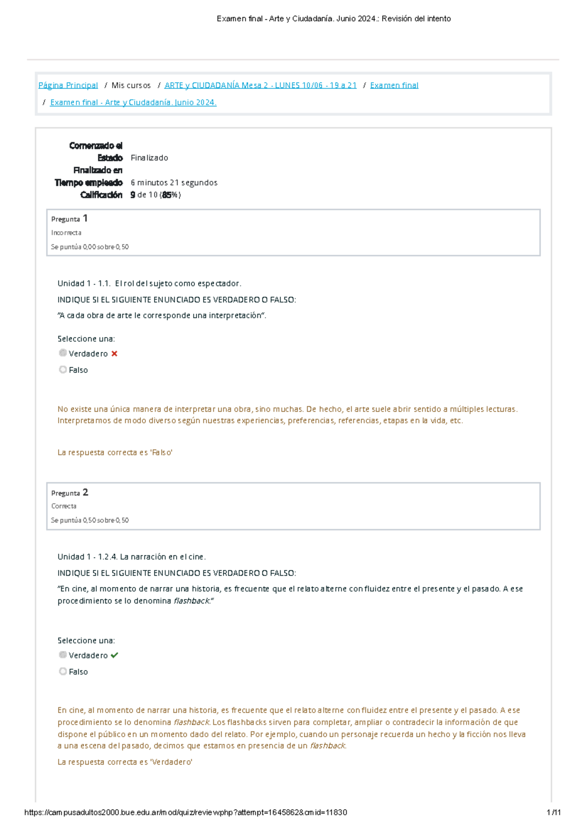 Examen Final - Arte y Ciudadanía (ARTE103) - Revisión de Respuestas ...