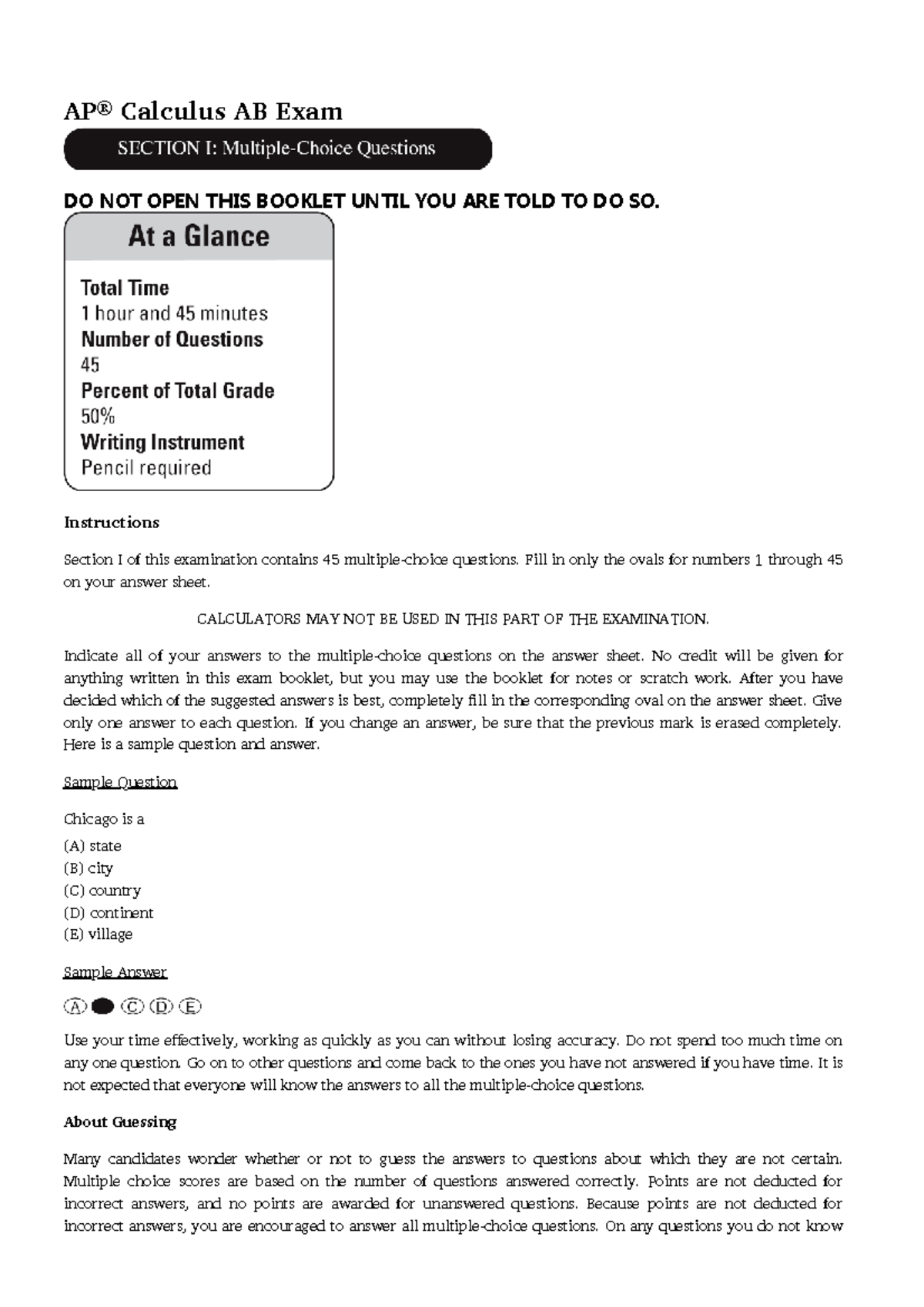 AP Calculus AB Final Exam Instructions and Sample Questions - Studocu