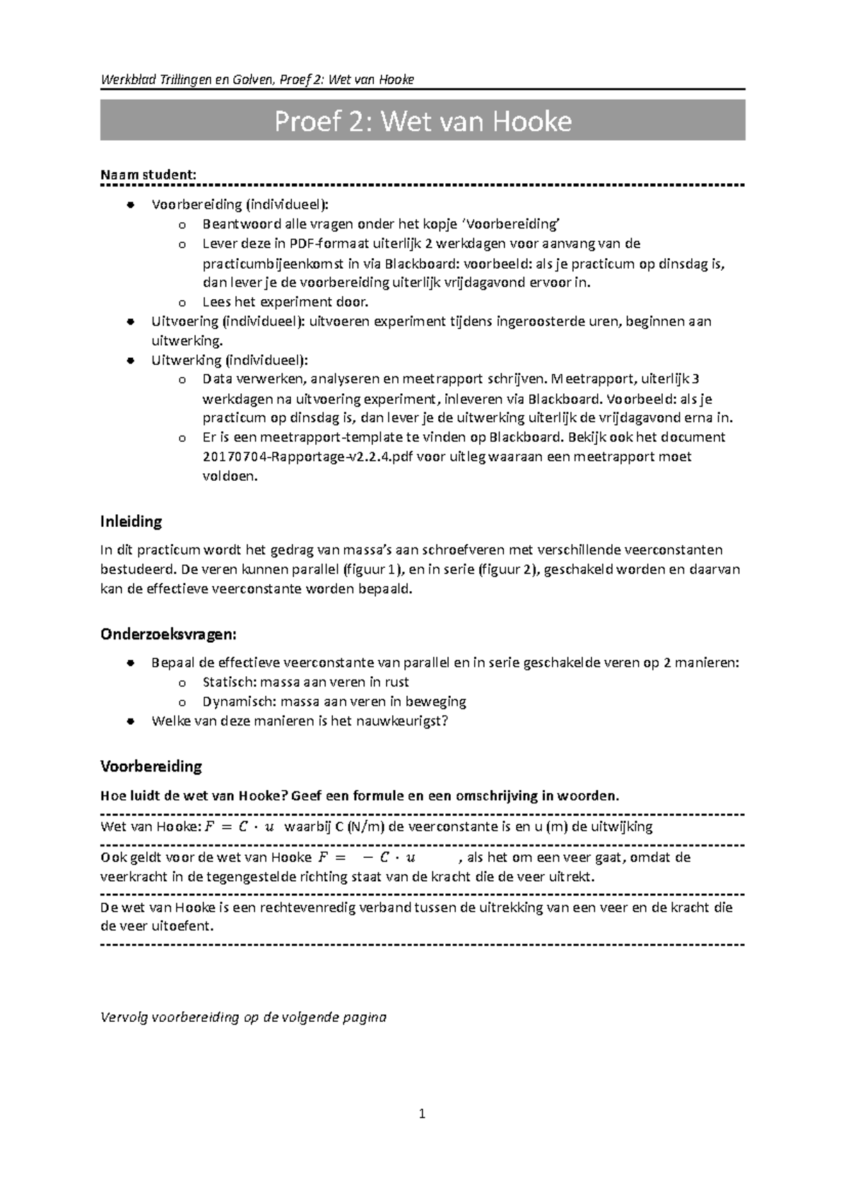 Proef 2 Wet van Hooke - Practicum Handleiding Studenten 2021 - Studeersnel