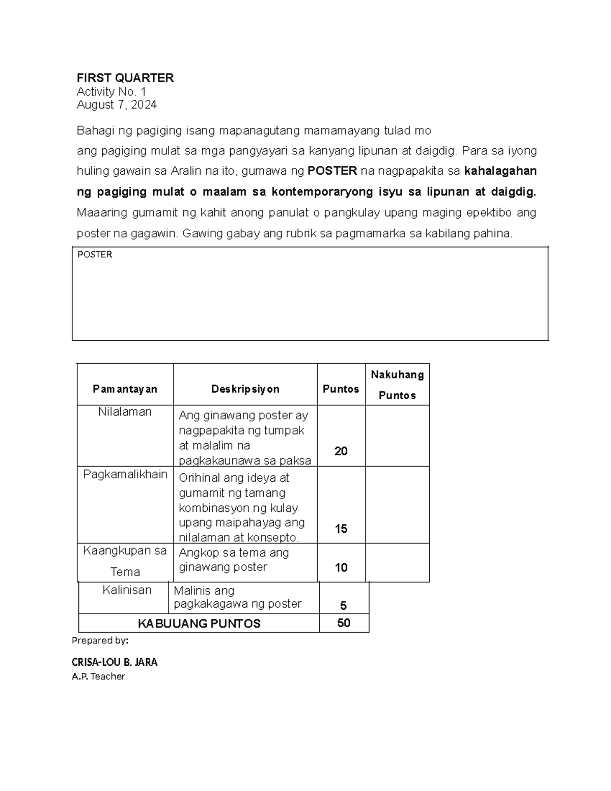 G10 First Quarter Activity: Poster on Contemporary Issues - Studocu