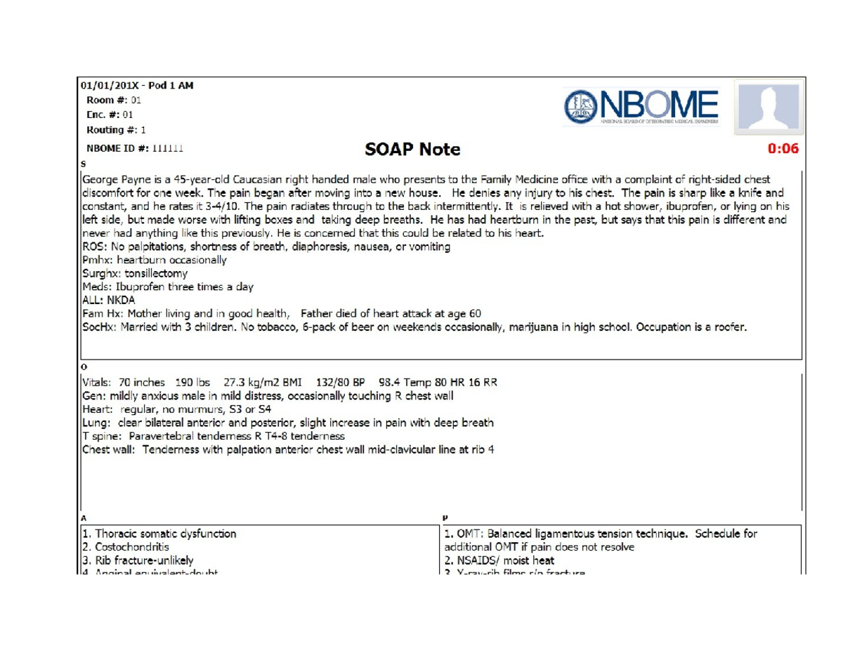 SOAP Note Example for NBOME Enc. 01: Patient Case Study - Studocu