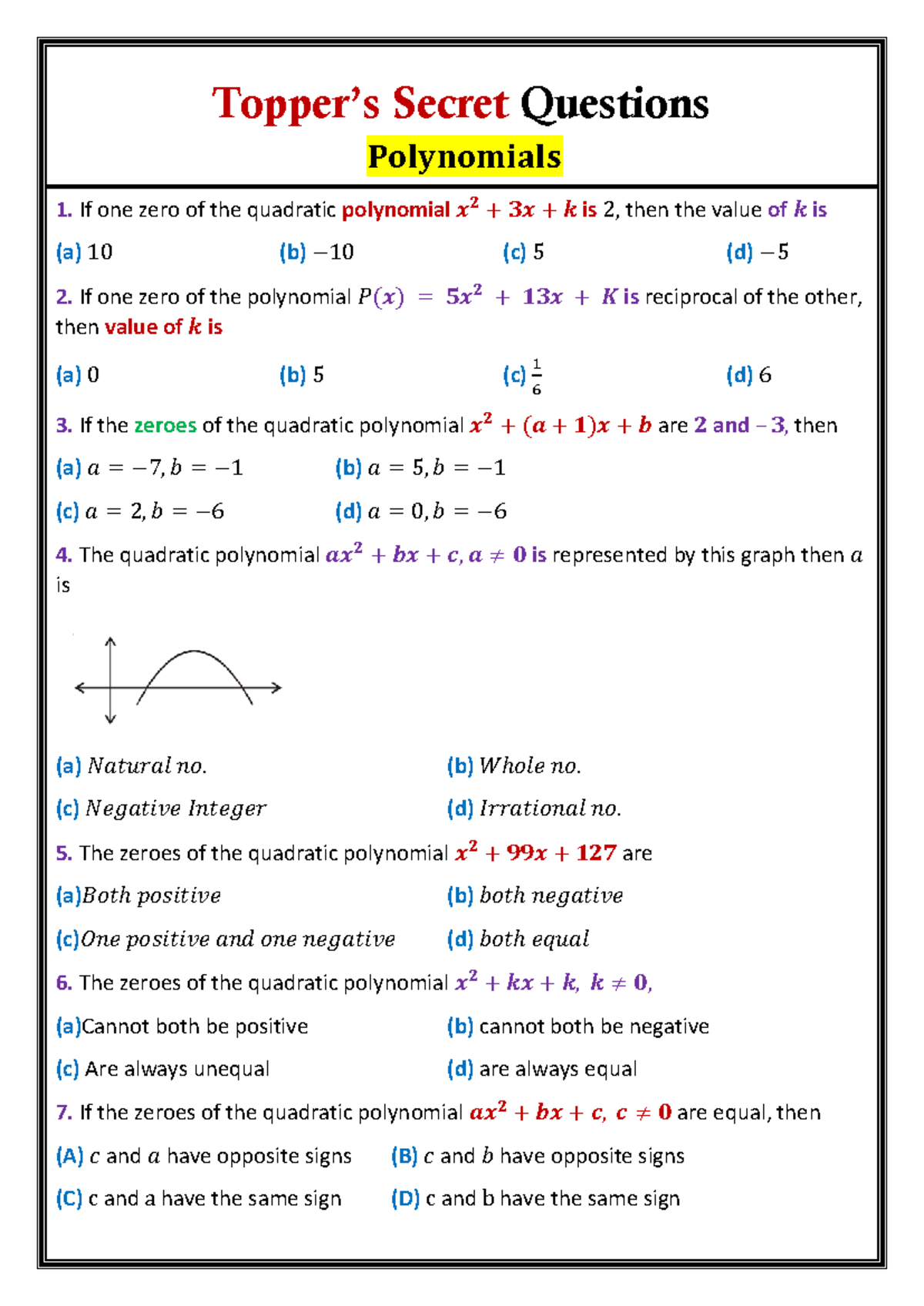 Polynomials - Toppers Secret Questions for Exam Preparation - Studocu