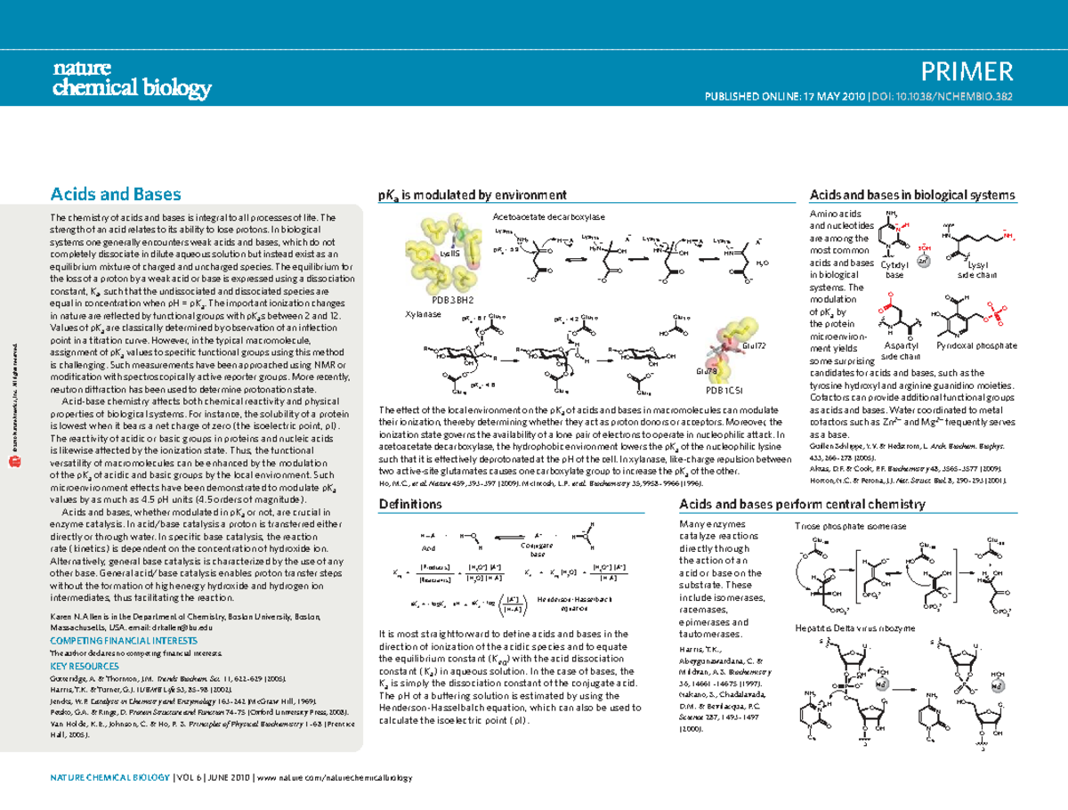 Acid and Base Chemistry in Biological Systems - Reading Material - Studocu