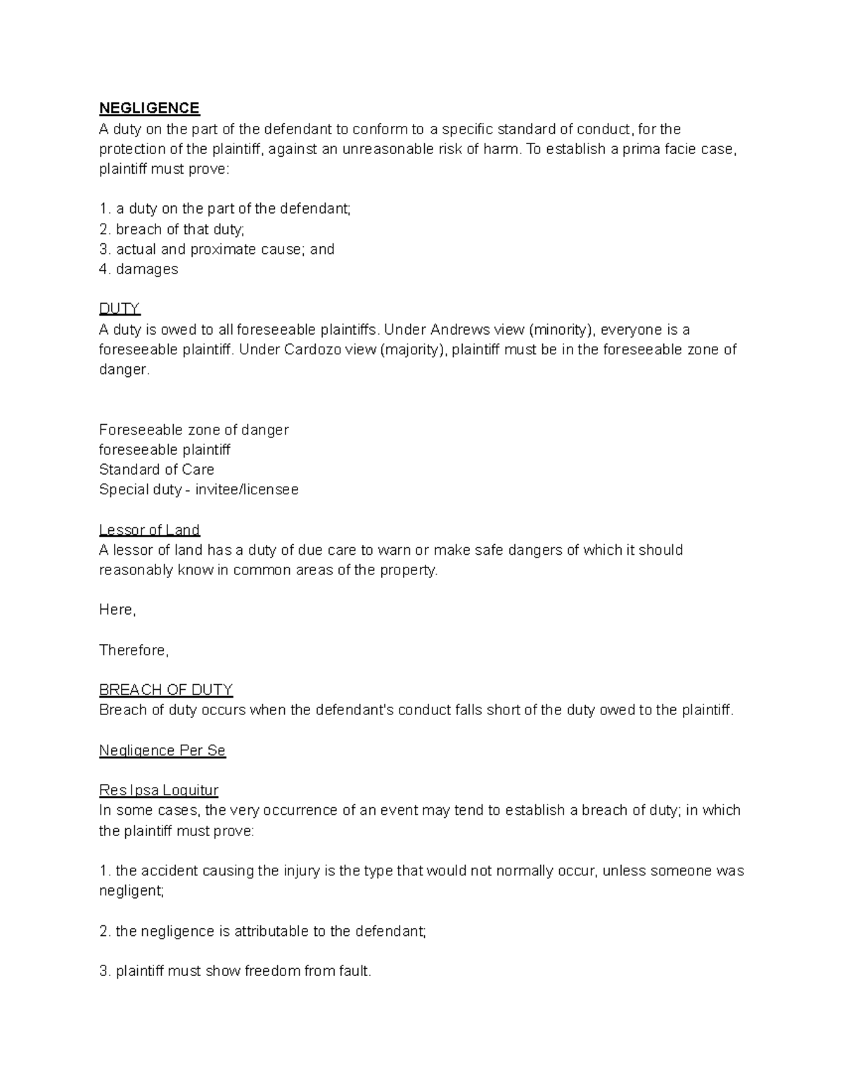 Negligence IRAC Analysis: Key Issues and Legal Principles - Studocu