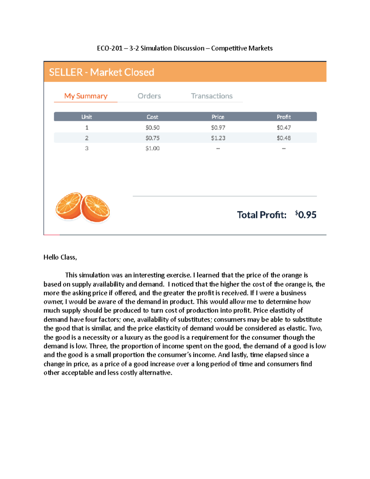 ECO-201 – 3-2 Simulation Discussion on Competitive Markets Insights ...