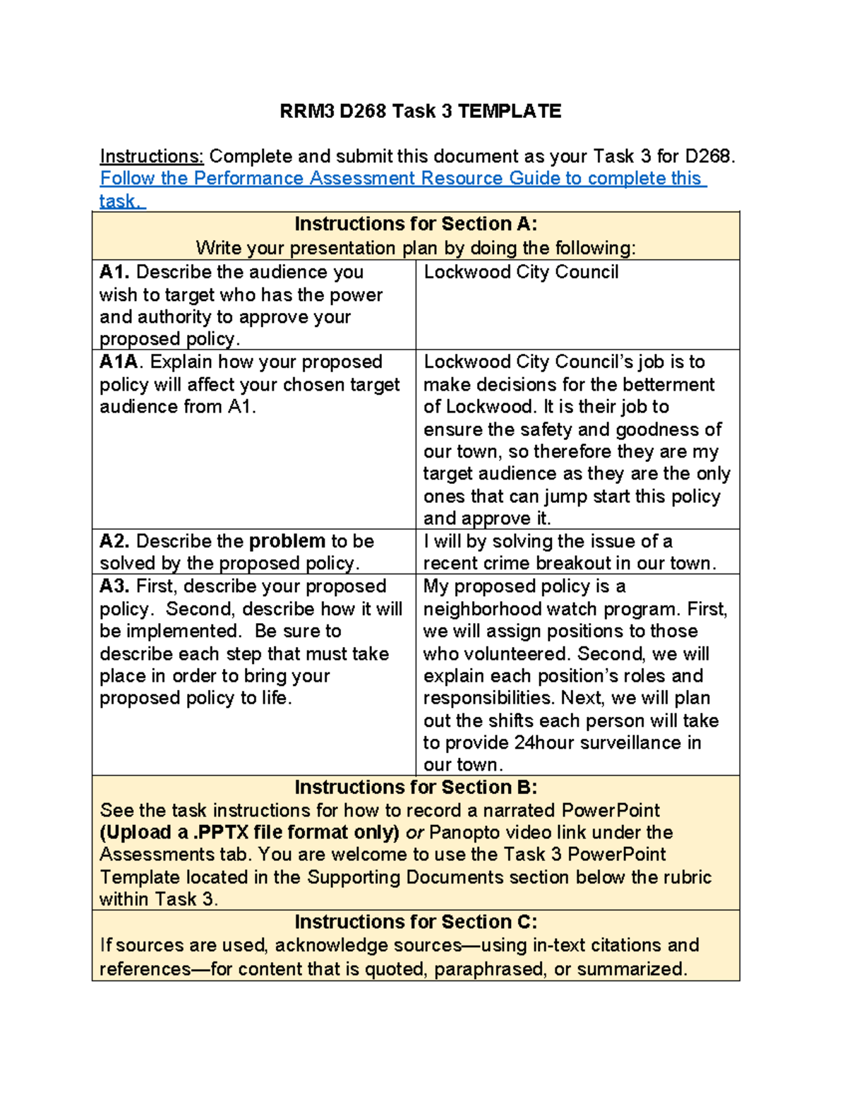 D268 Task 3: Neighborhood Watch Policy Proposal Presentation Plan - Studocu