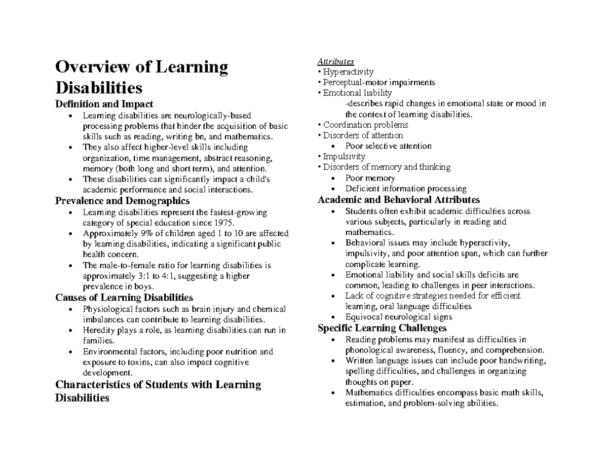 Lec 4-6: Understanding Learning Disabilities, ADHD, and Intellectual ...