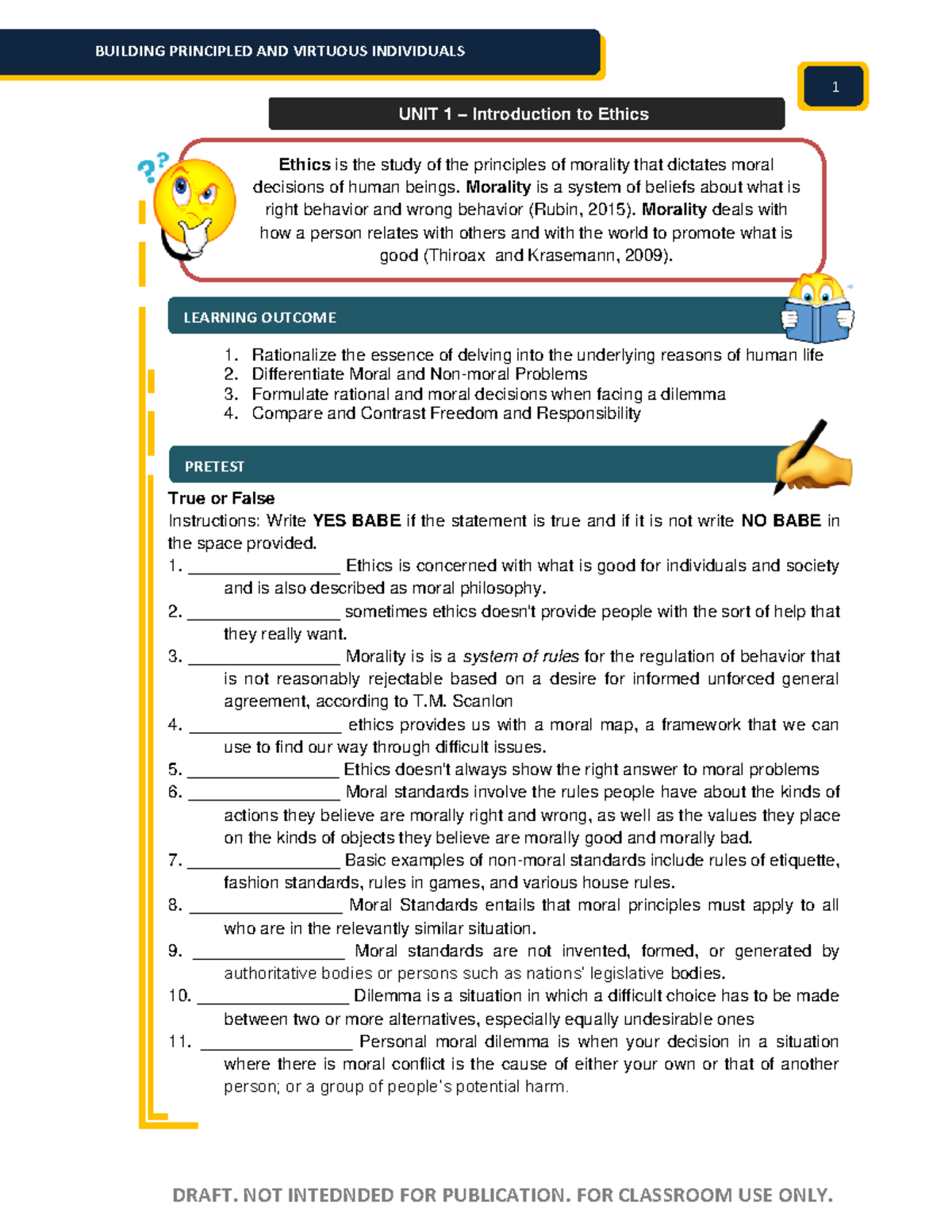 Unit I - Introduction to Ethics: Key Concepts and Moral Dilemmas - Studocu