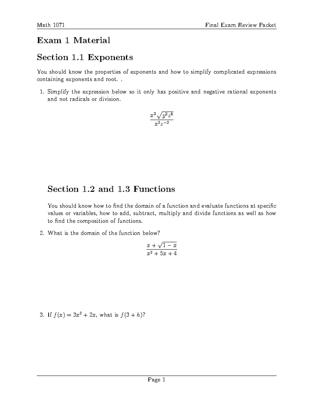 Math 1071 Final Exam Review Packet: Key Concepts & Practice Problems - Studocu