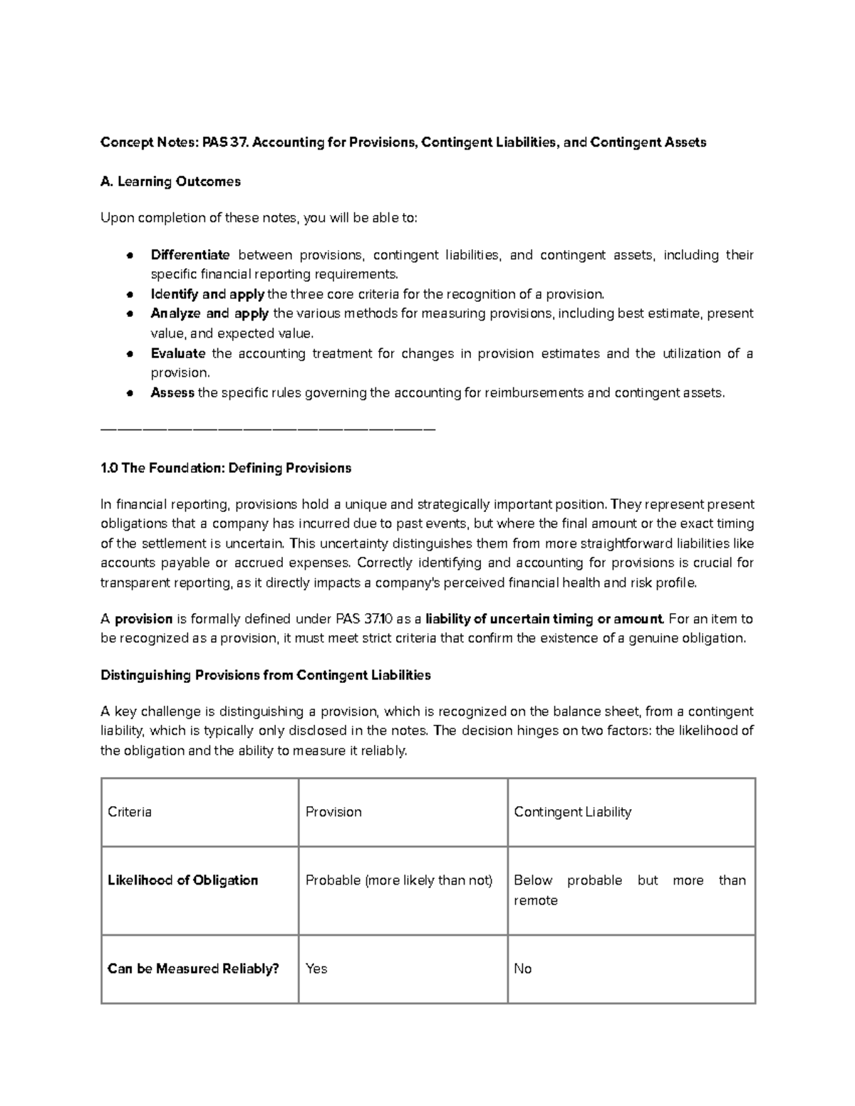Concept Notes: PAS 37 - Accounting for Provisions & Contingent ...
