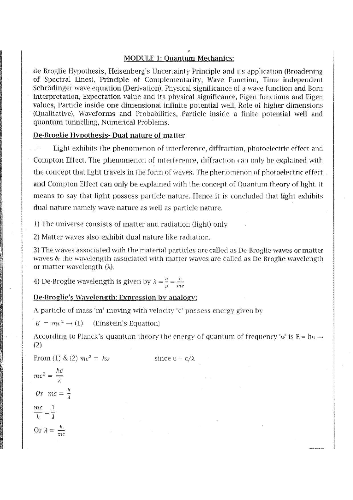 Module 1: Quantum Mechanics - De Broglie Hypothesis & Applications (CSE ...