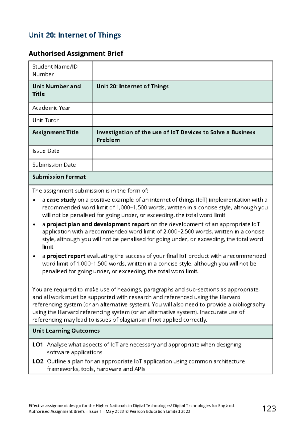 Unit 20 IoT - Case Study Assignment on Business IoT Solutions - Studocu