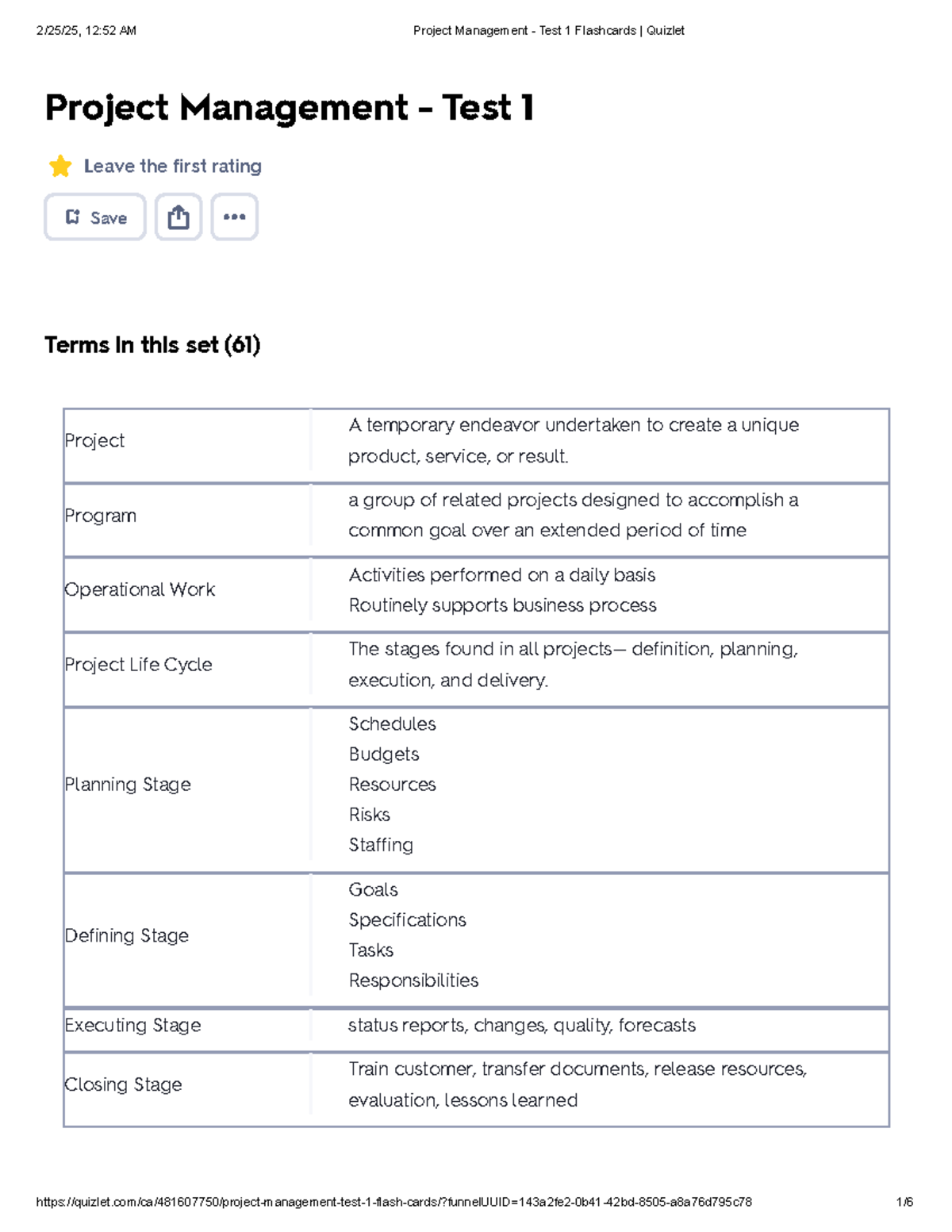 Project Management - Test 1 Flashcards Quizlet - Project Management ...