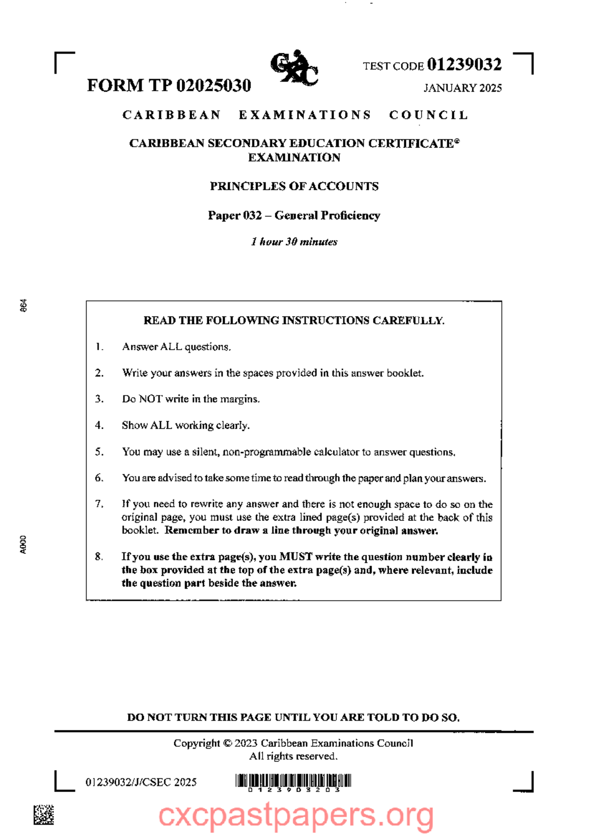 CSEC Principles of Accounts Paper 032 - January 2025 - Studocu