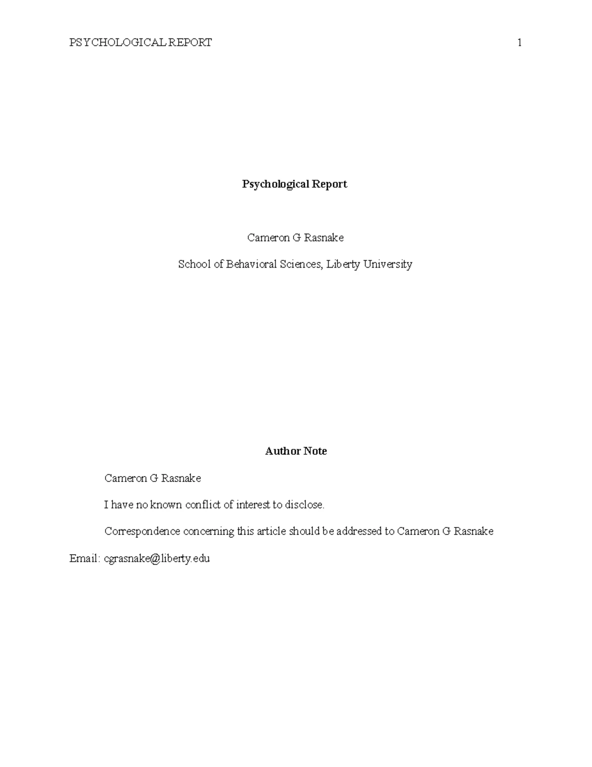 Psychological Report — Diagnostic Report Example - PSYCHOLOGICAL REPORT ...