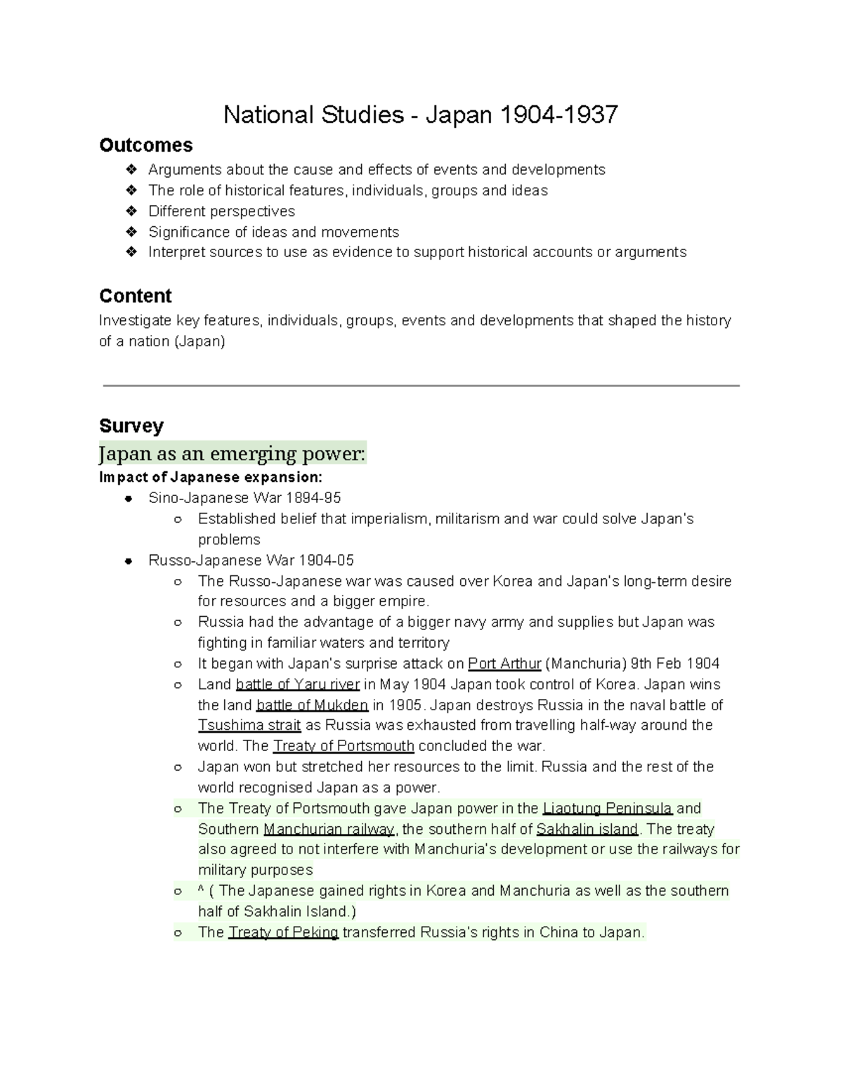 National Studies - Japan 1904-1937: Historical Events & Developments ...