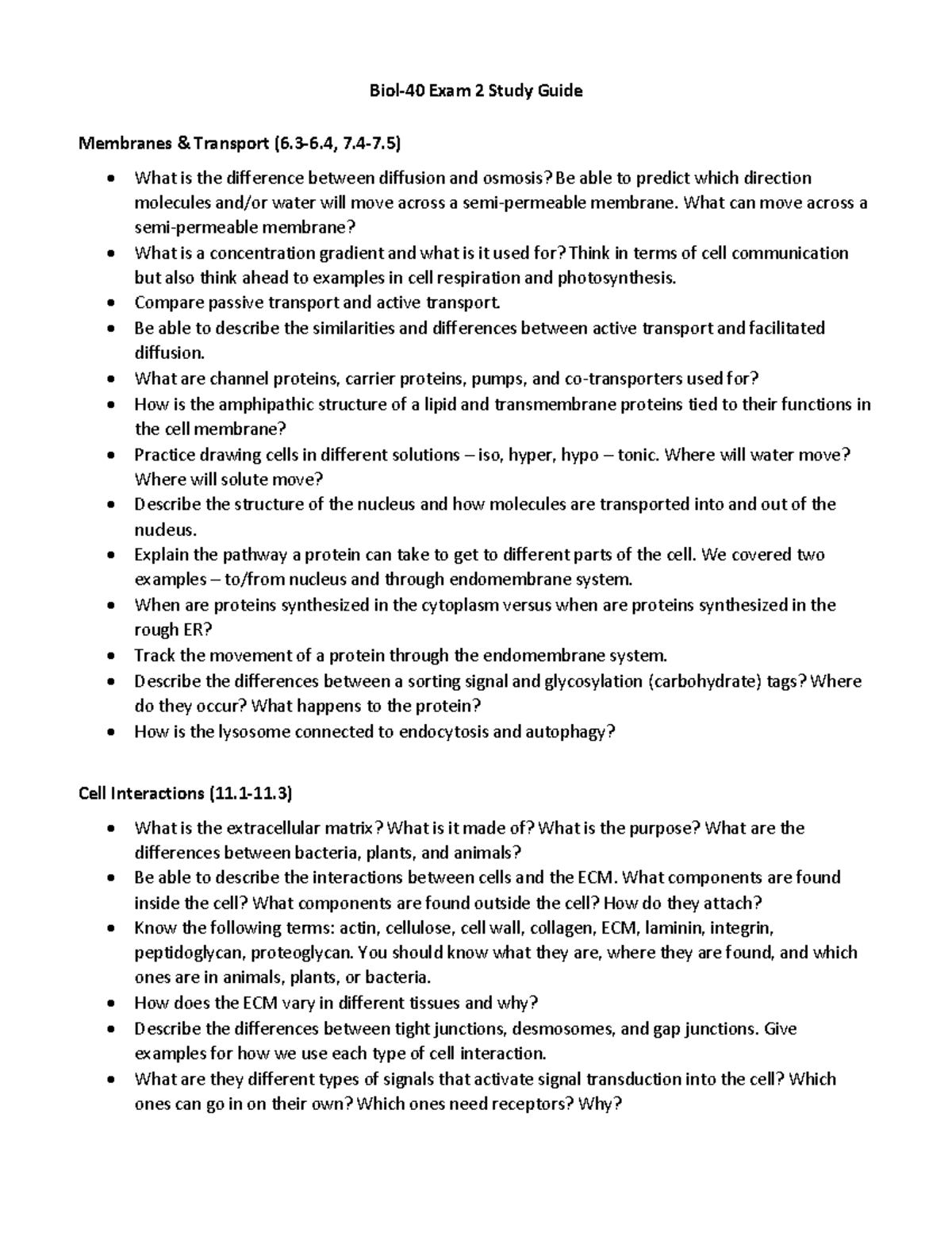 Biol-40 Exam 2 Study Guide: Membranes, Cell Respiration, Photosynthesis ...