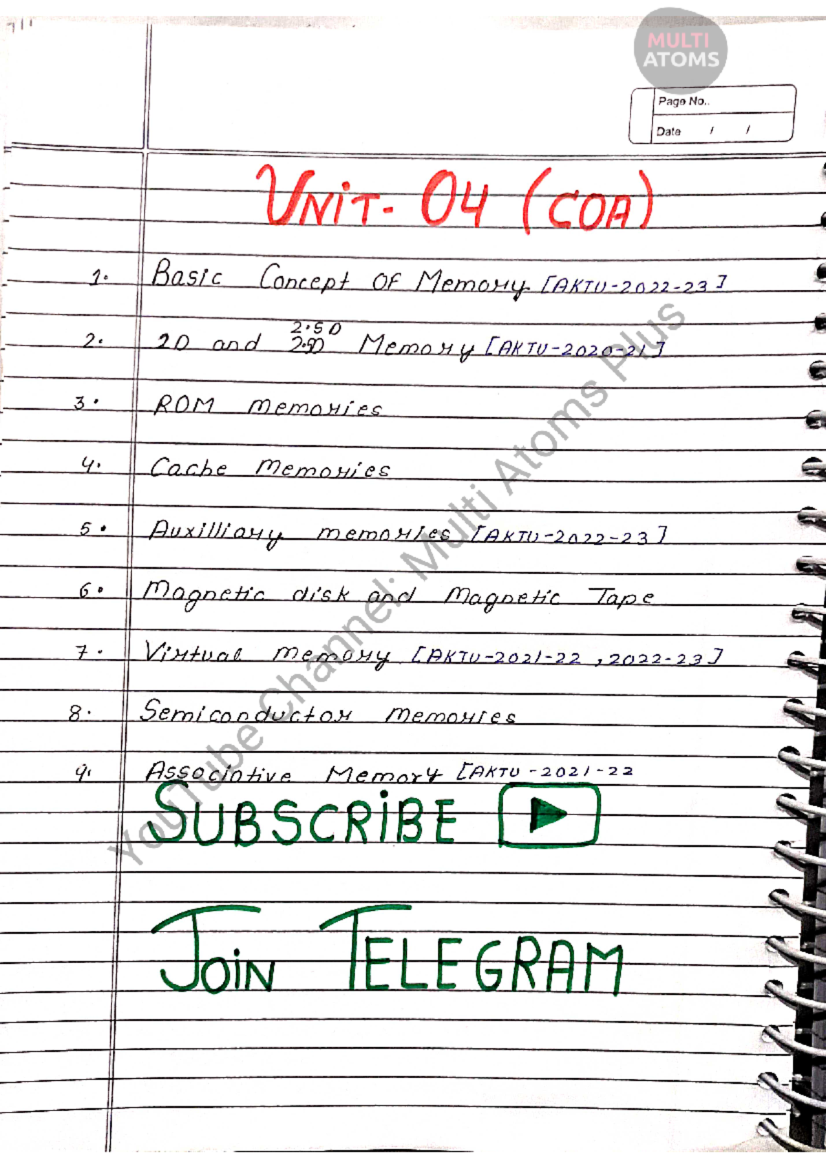 COA UNIT4: Memory Concepts and Cache Organization Overview - Studocu