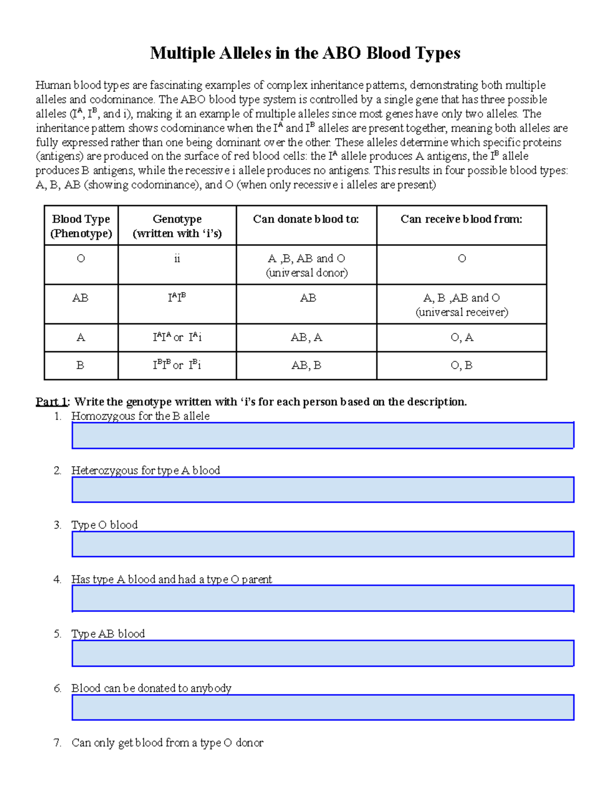 ABO Blood Types Genetics: Multiple Alleles Explained - Studocu