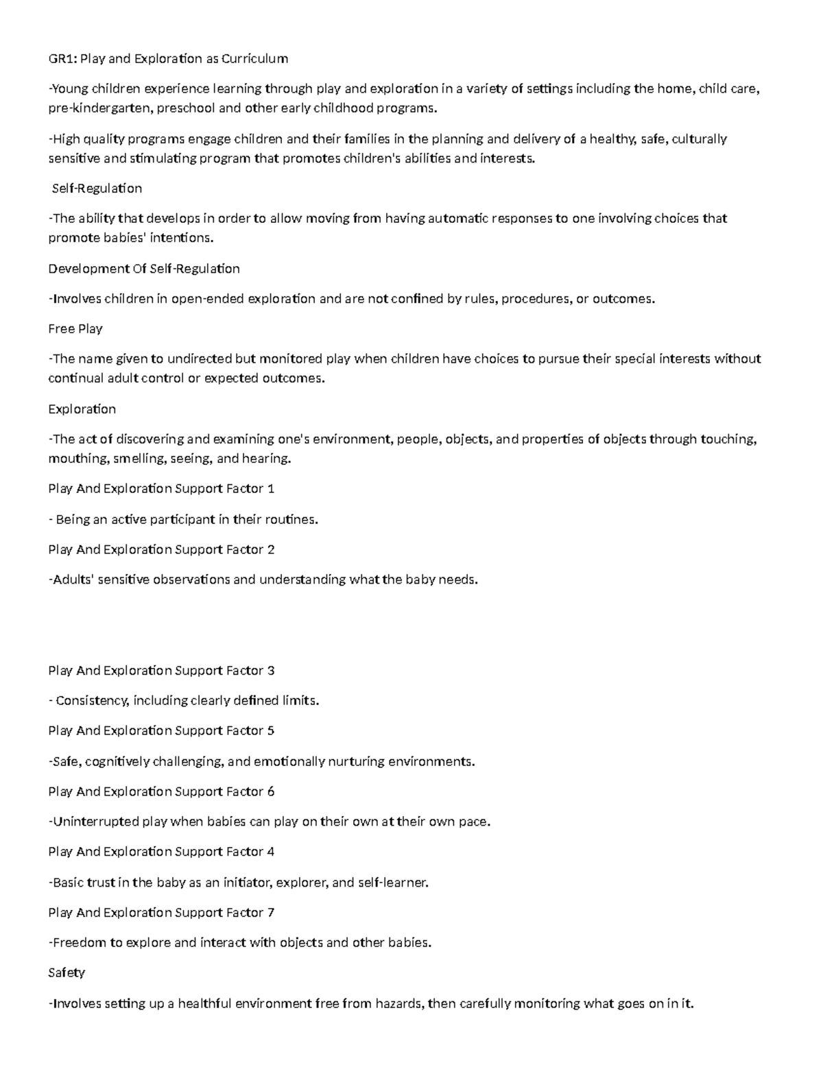 GR1: Play and Exploration in Early Childhood Education Lessons - Studocu