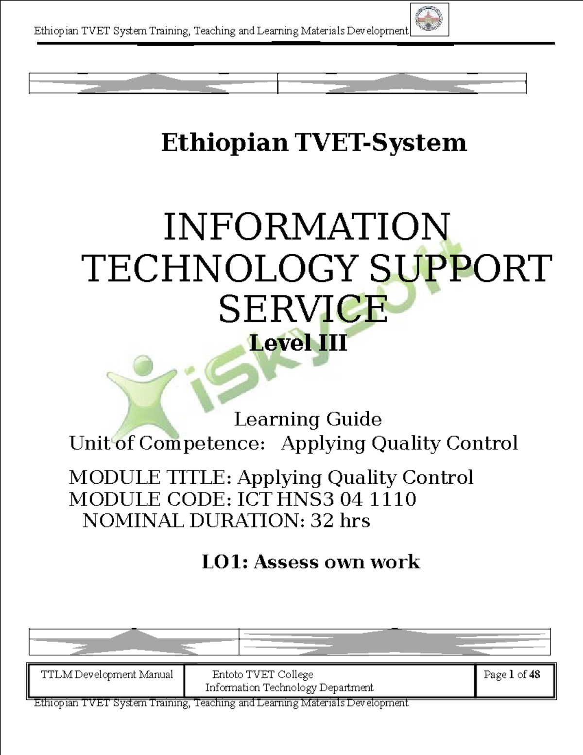 Applying Quality Control in ICT: TTLM Final Guide (HNS3 04 1110) - Studocu
