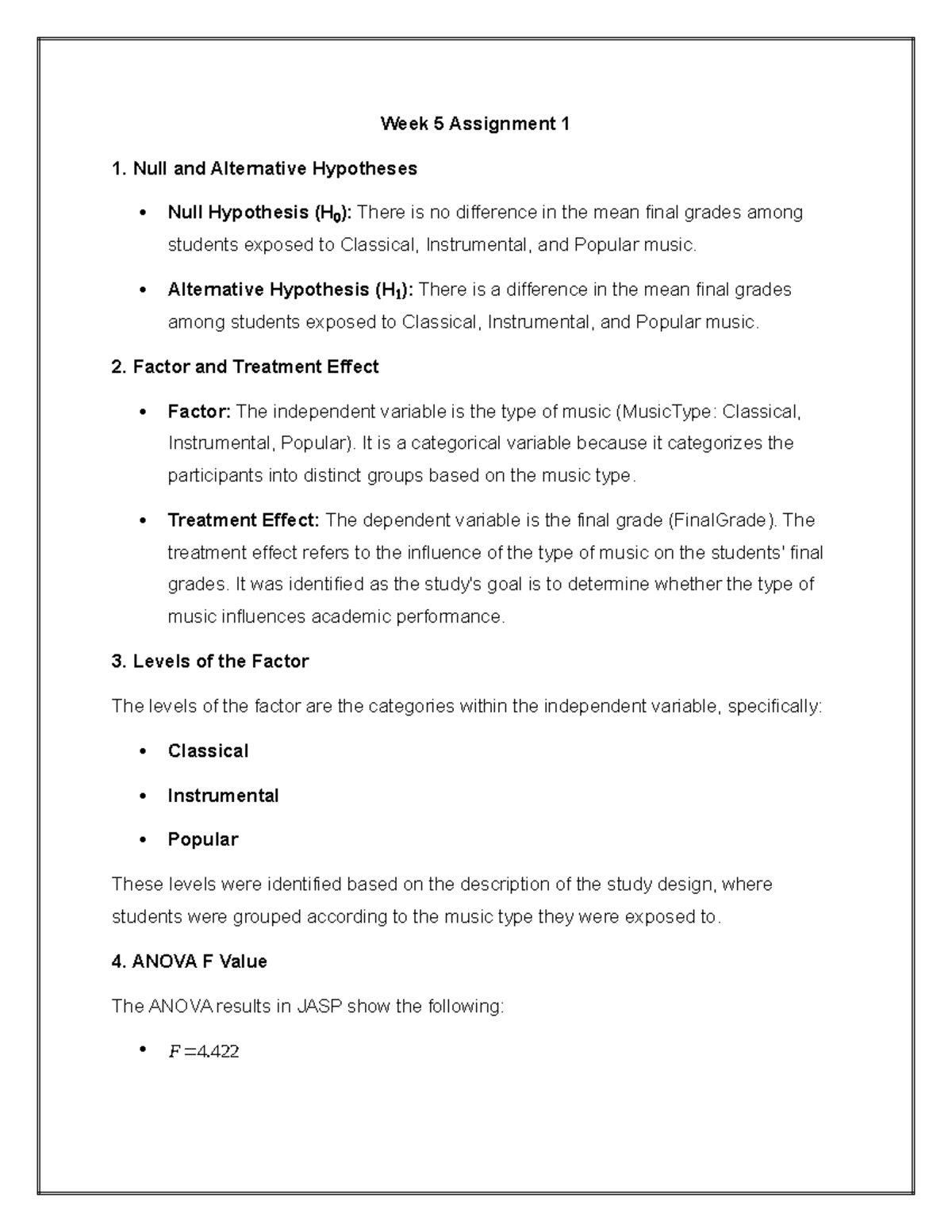 Week 5 Assignment 1 - Discussion on Music Type and Final Grades - Studocu
