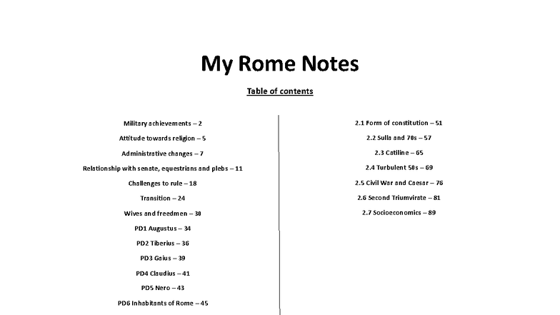 Rome Summary Notes: Military Achievements, Governance, and Religion ...