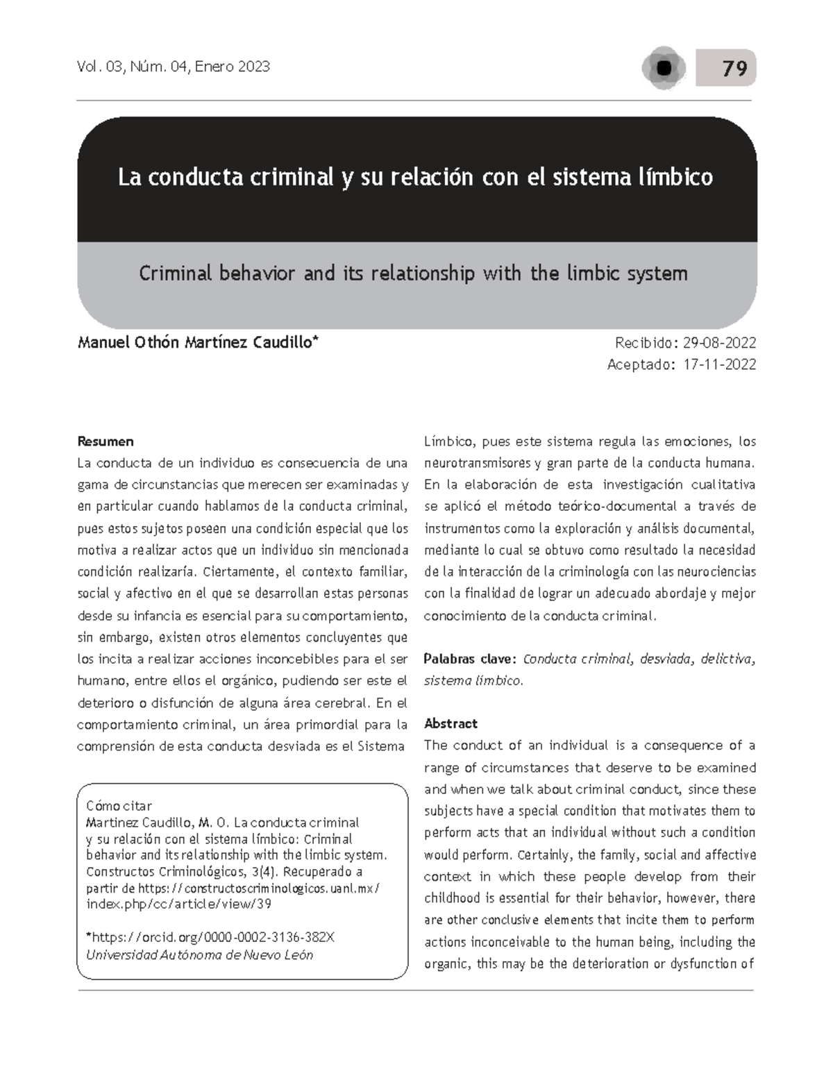 La conducta criminal y su relación con el sistema límbico: Vol. 03, Núm ...