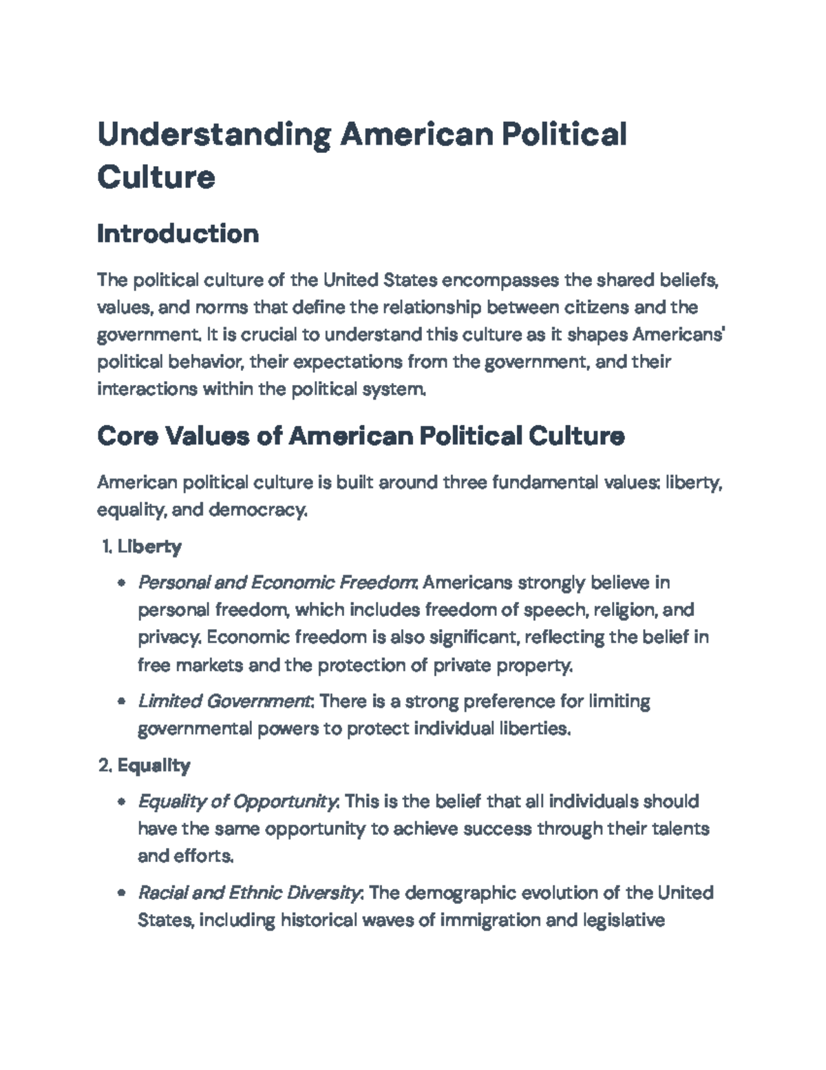 Understanding American Political Culture: Core Values & Participation ...