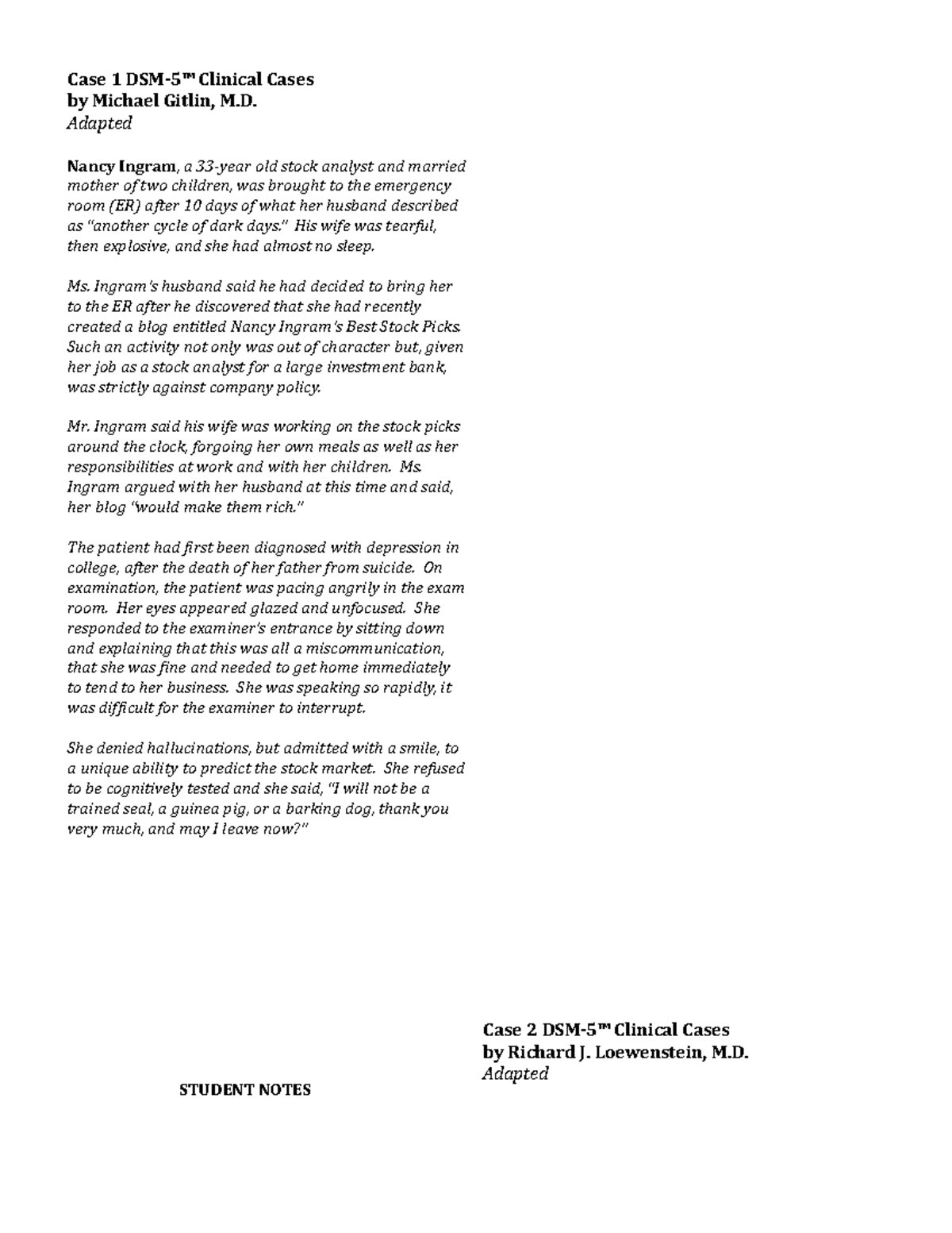 DSM 5 Case Studies Student Pages - Case 1 DSM-5™ Clinical Cases by ...