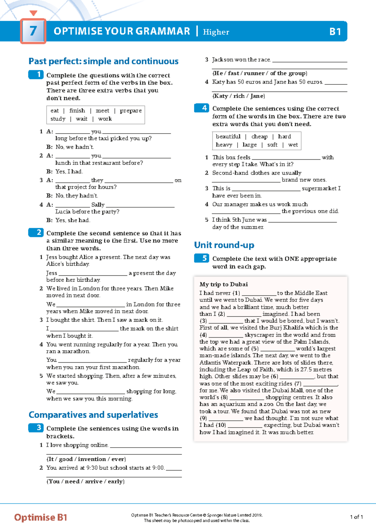 OPT B1 U07 Grammar: Past Perfect and Comparatives Exercises - Studocu