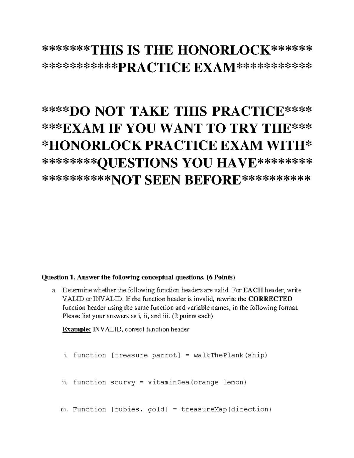 Honorlock Practice Exam 1-A: Coding Concepts & Function Validity - Studocu