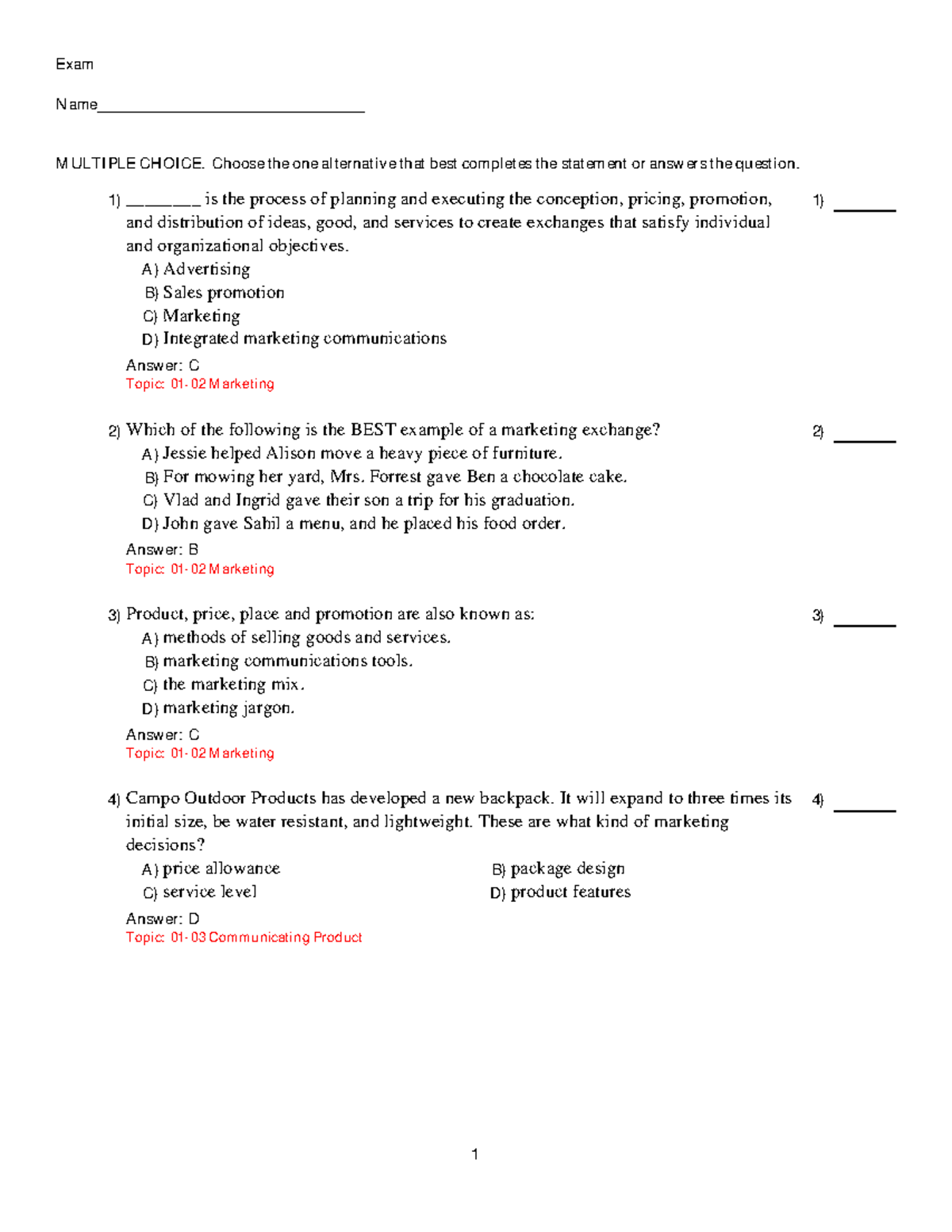 Chapter 1 - True/False & MCQ Review Questions for Marketing 101 - Studocu