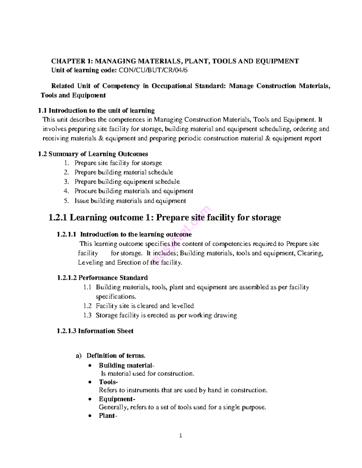CHAPTER 1: Managing Construction Materials, Tools & Equipment (CMT 101) - Studocu