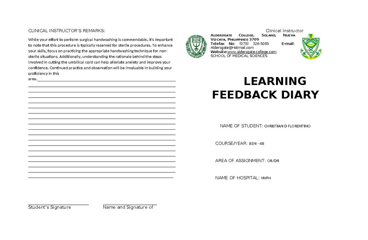 LFD - BSN 4B Learning Feedback Diary: Surgical Handwashing Insights - Studocu