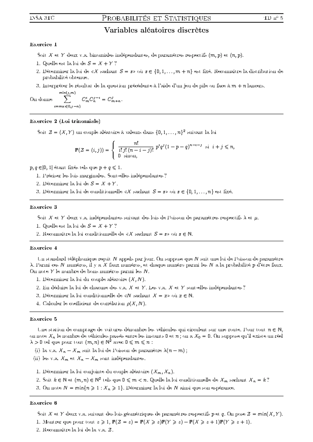 Exercices Corrigés Couple De Variables Aléatoires Bibm Th Rechercher