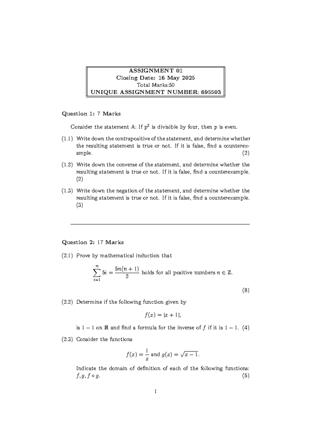2025 MAT2613 Ass1 - Linear Algebra Assignment 1 - Studocu