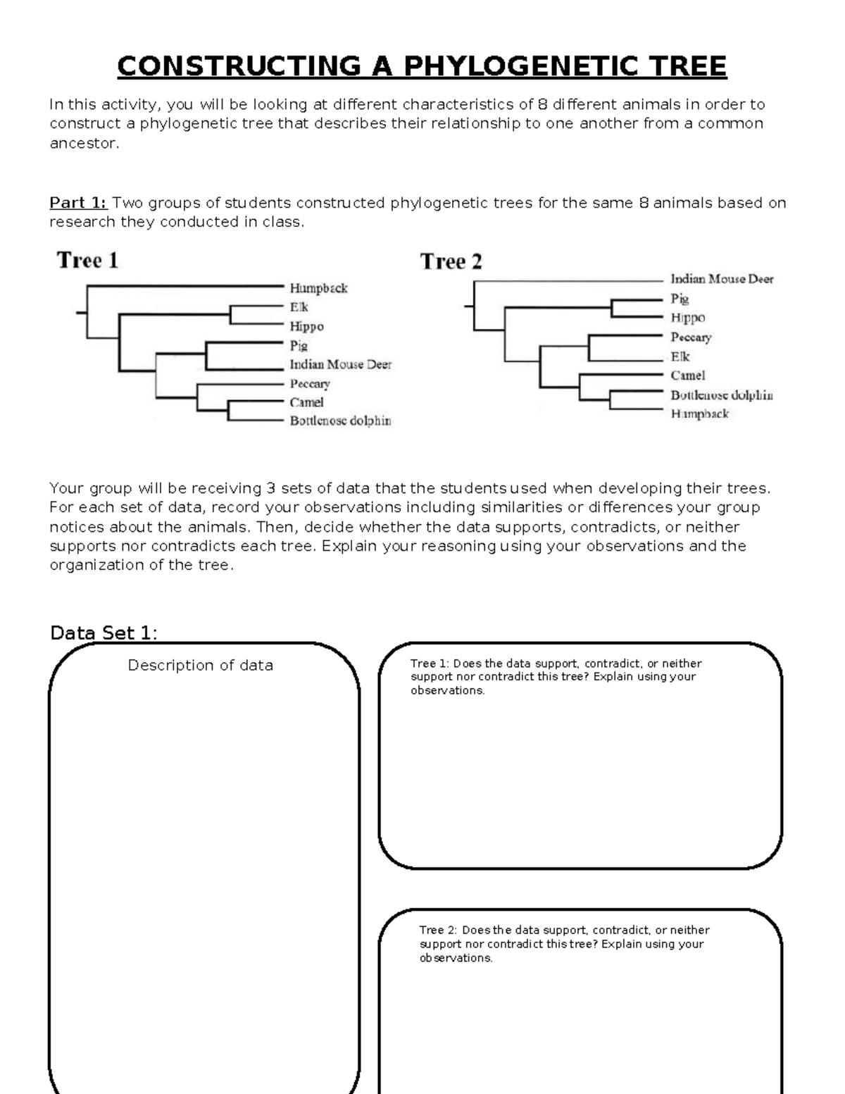 Using Evolutionary Data to Build Phylogenetic Trees - Student Handouts ...