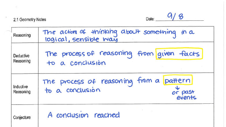 2.1 Geometry Notes - Reasoning and Conjectures Key - Studocu